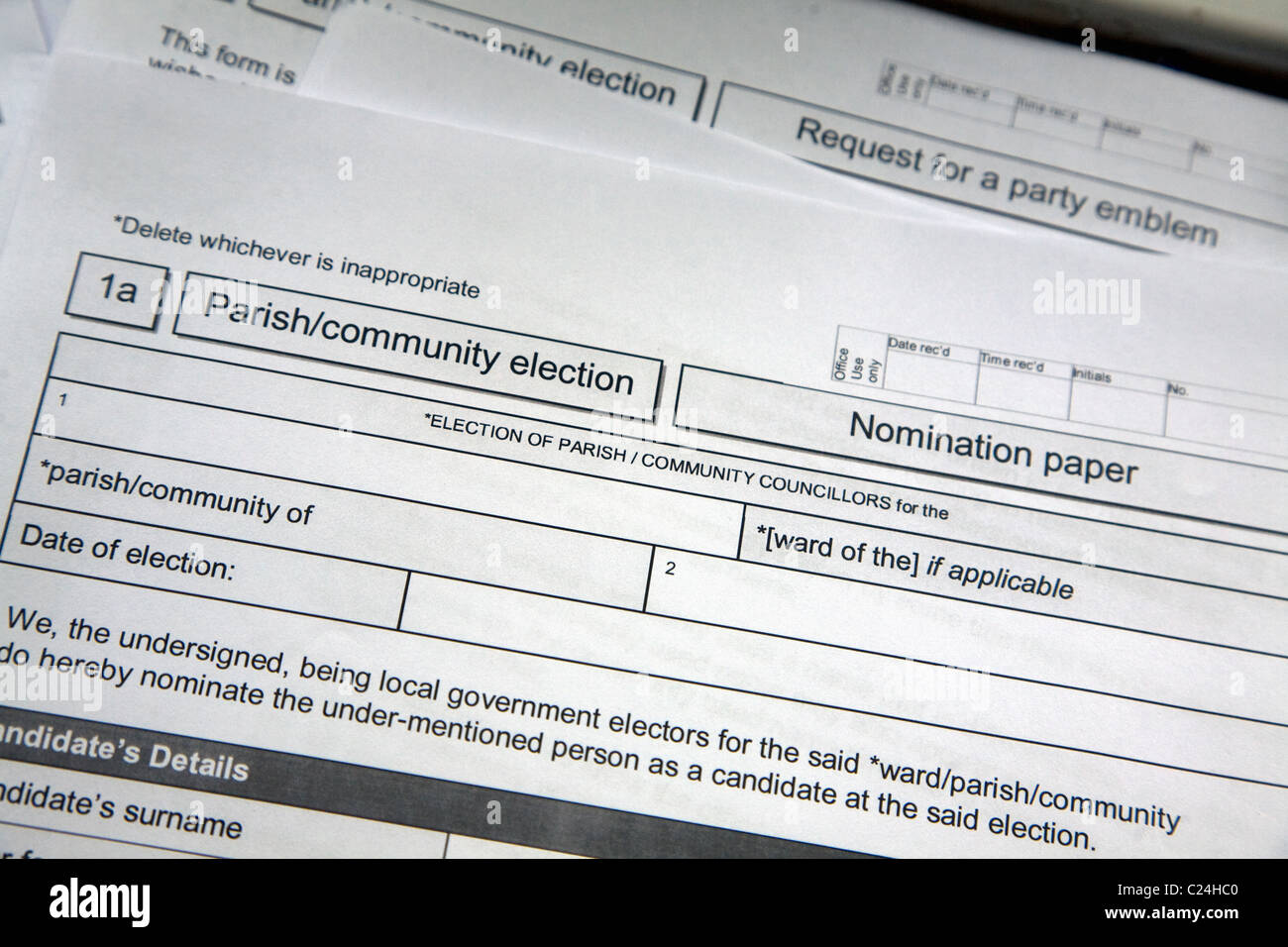 Parish council election nomination paper forms Stock Photo - Alamy Parish council election nomination paper forms Stock Photo - Alamy