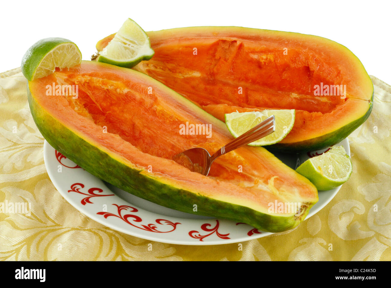 Caribbean red large fruit is freshly prepared and ready to eat with ...