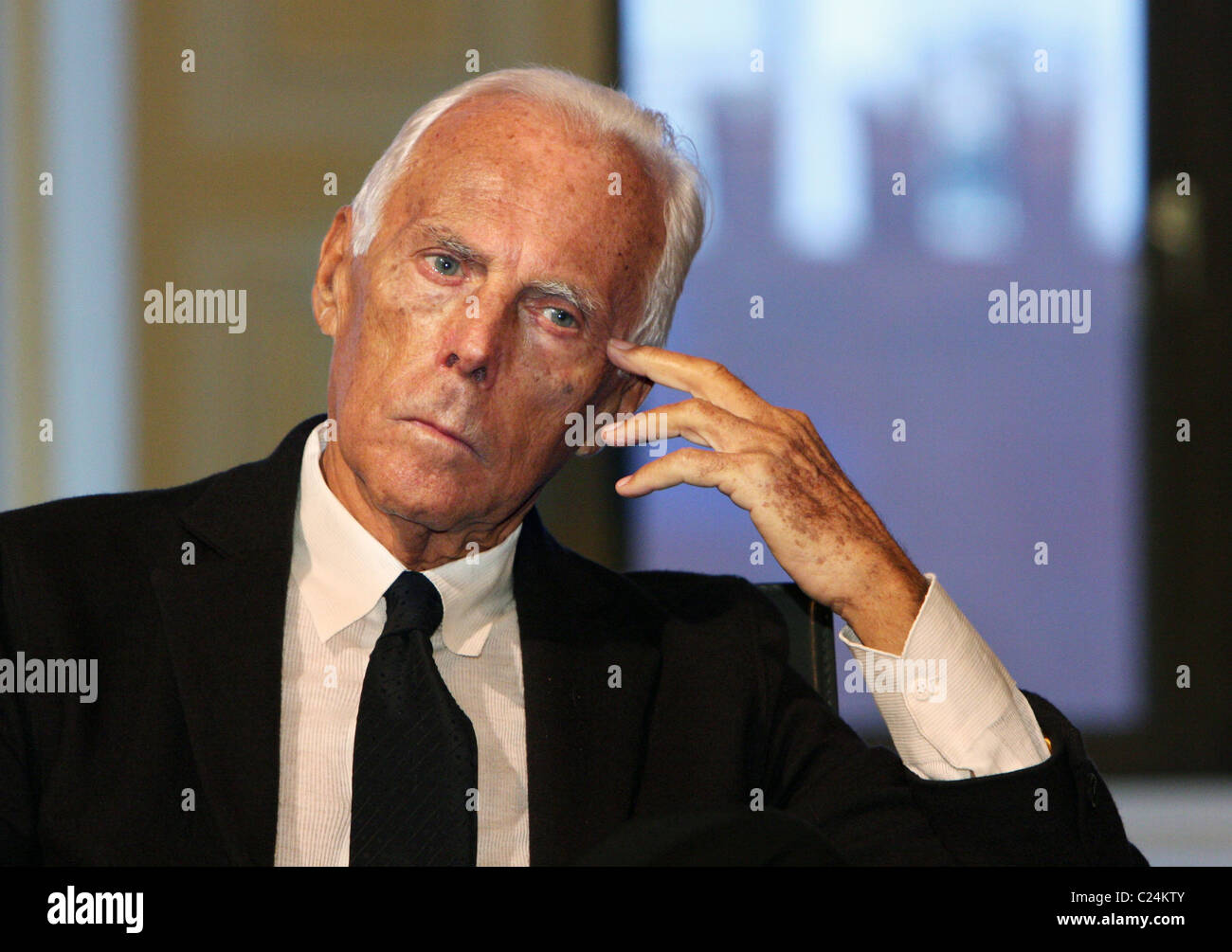 Italian fashion designer Giorgio Armani at a press conference ahead of ...