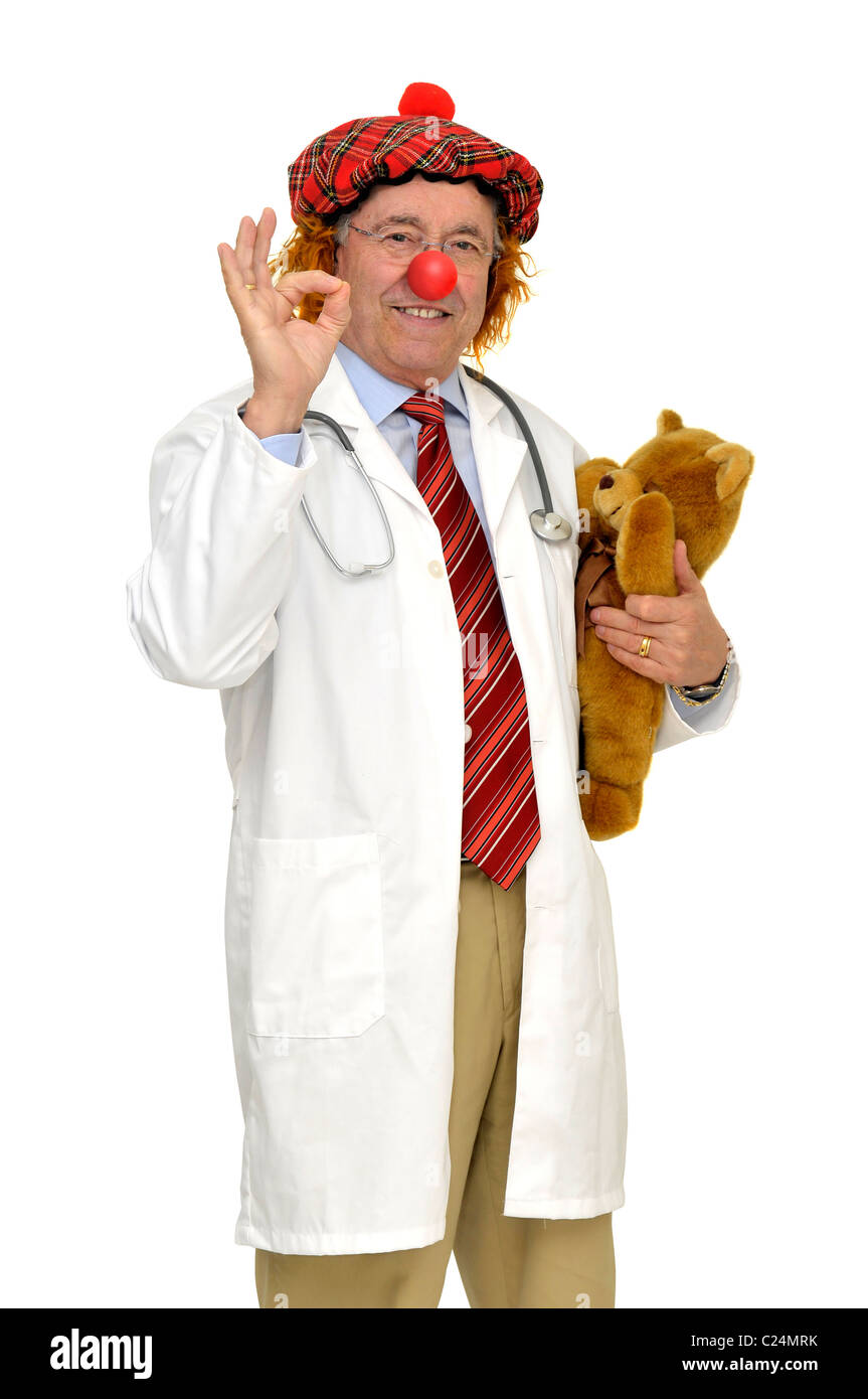 Doctor with clown face posing isolated in white Stock Photo - Alamy