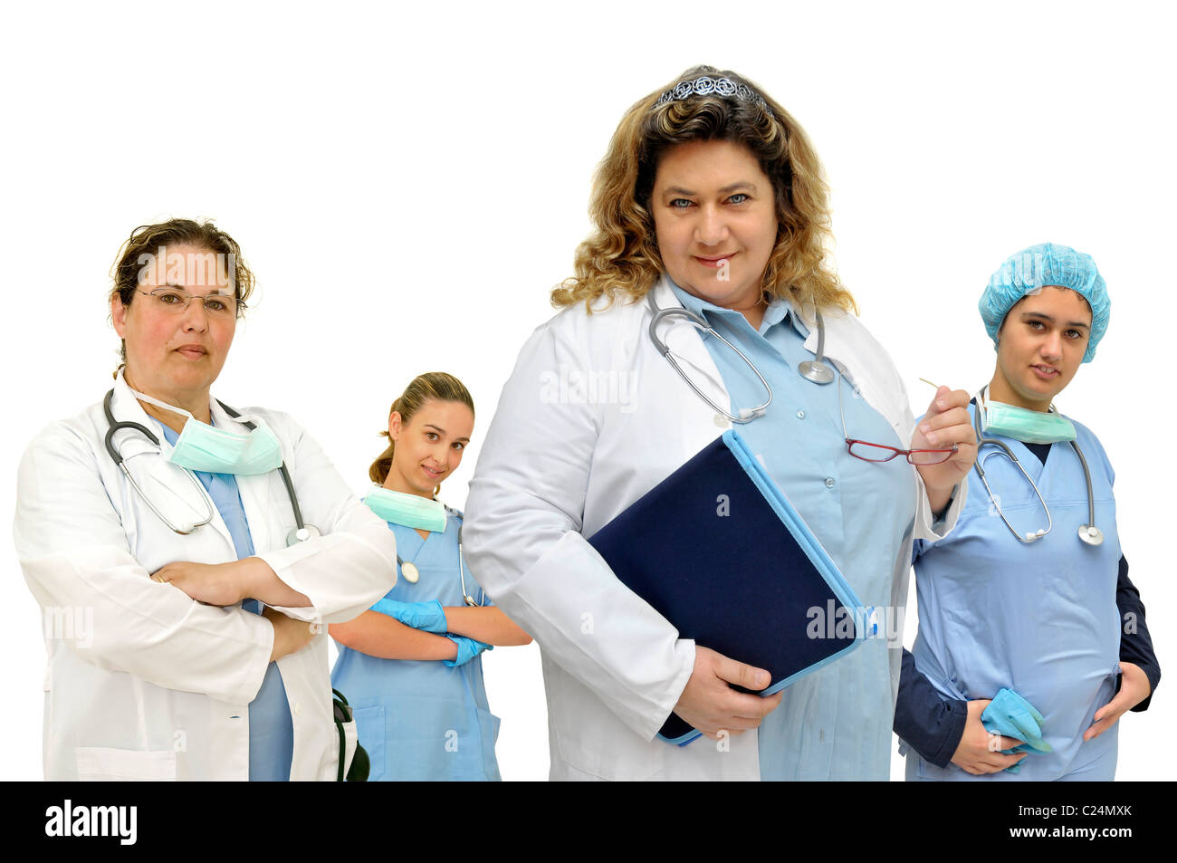 Female doctors team isolated in white Stock Photo - Alamy