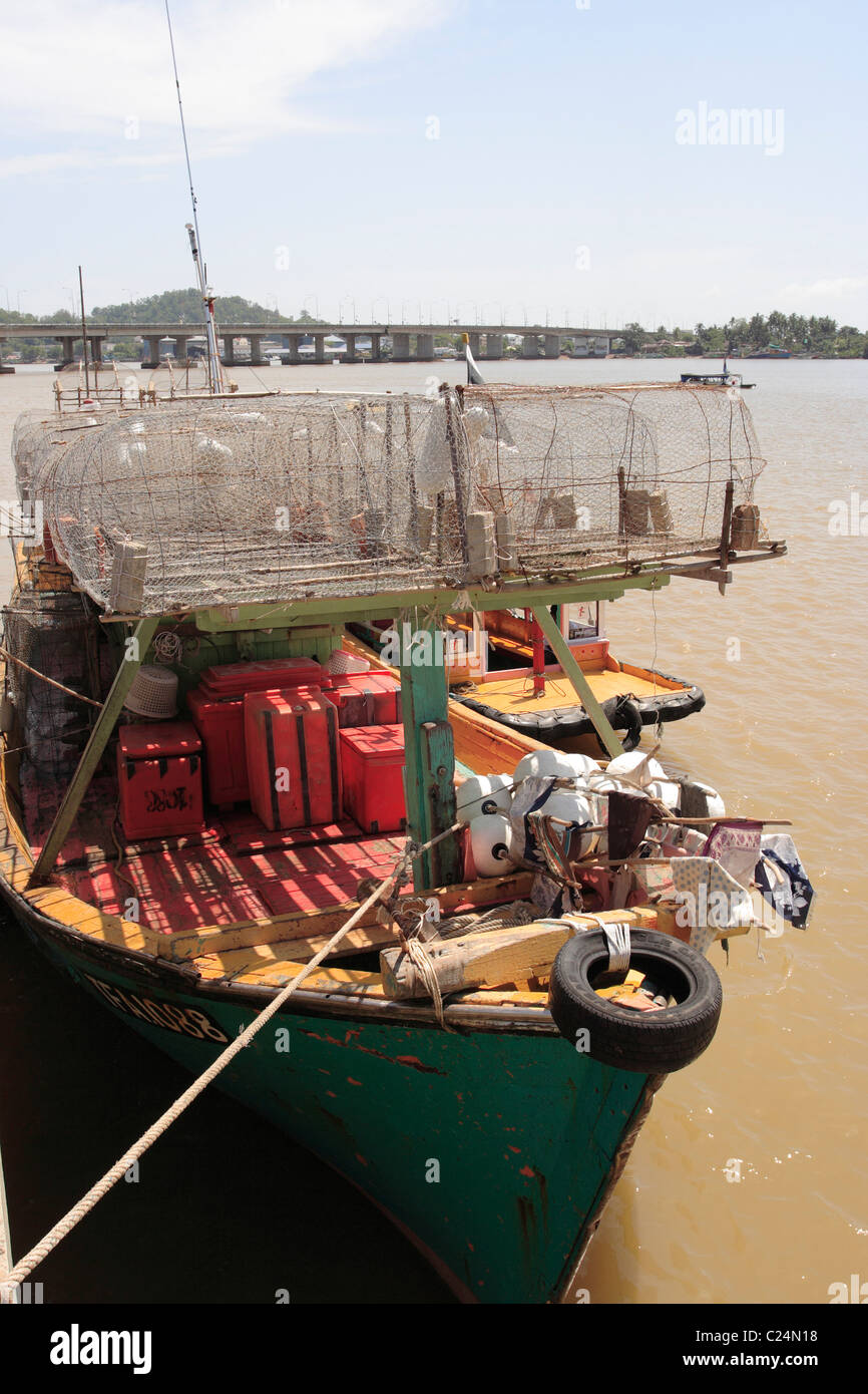Fish traps on fishing boat in Terengganu, Malaysia Stock Photo - Alamy