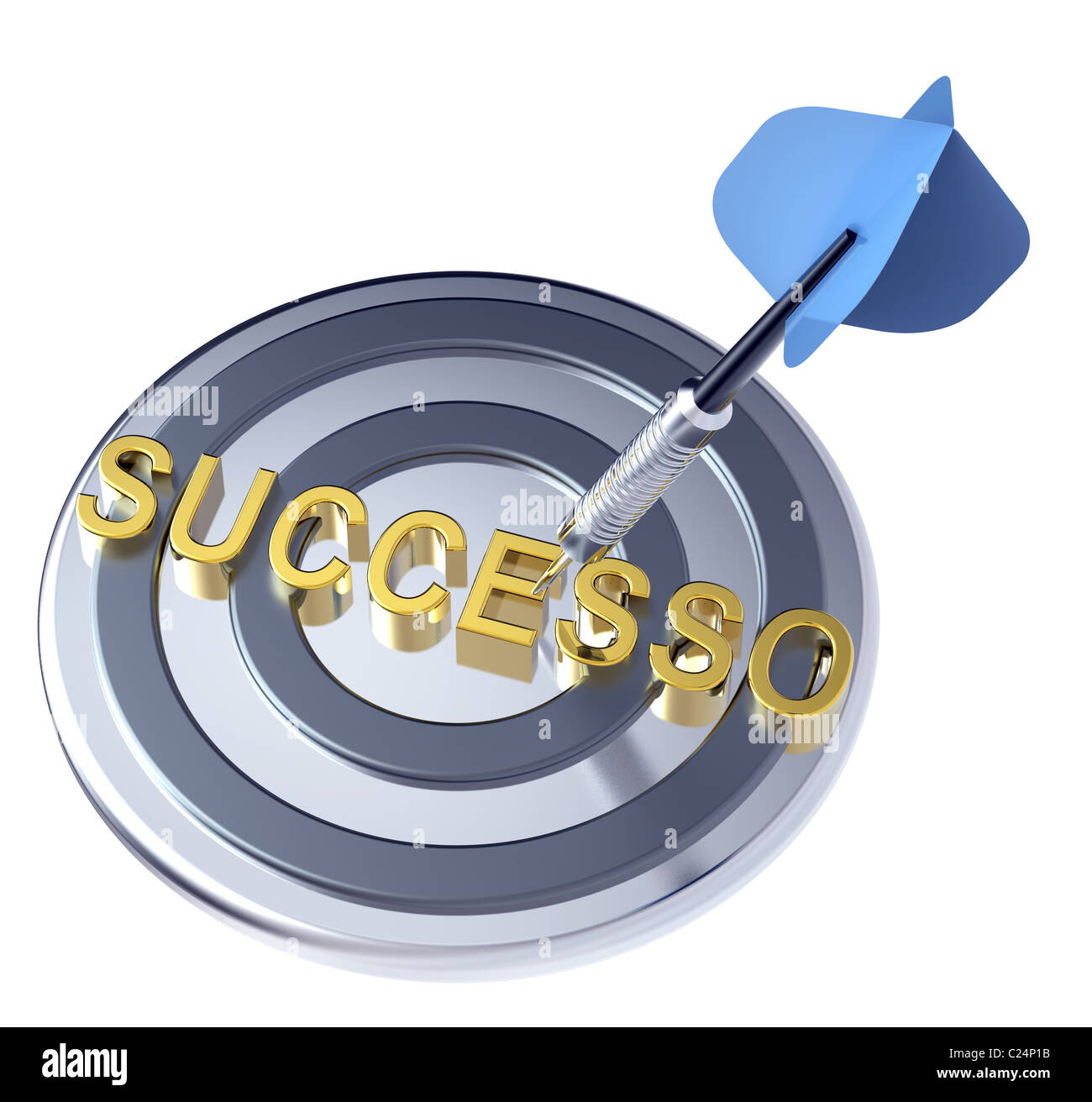 Blue dart on the target with success text on it Stock Photo - Alamy