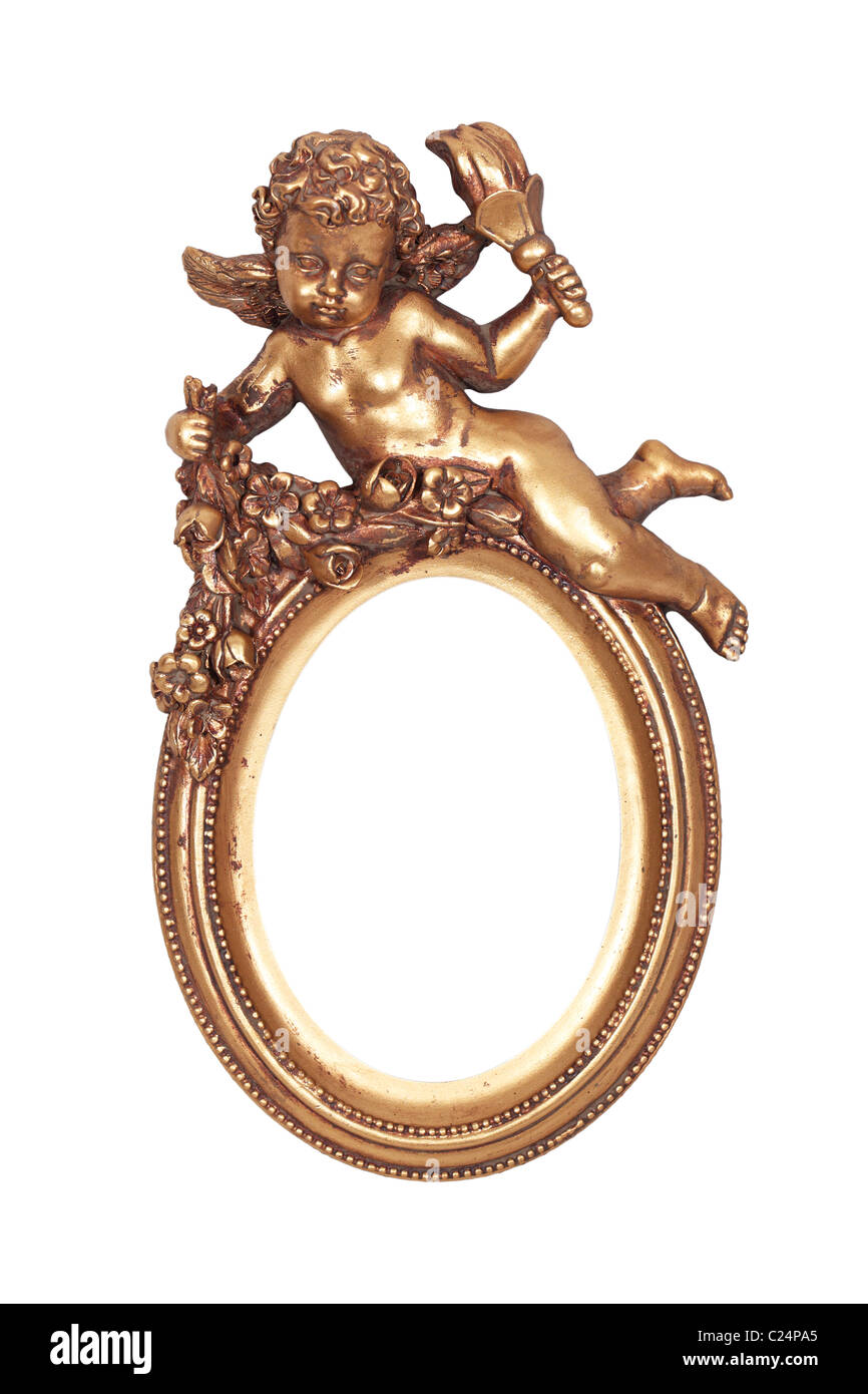 Oval baroque gold frame with cupid isolated on white Stock Photo - Alamy