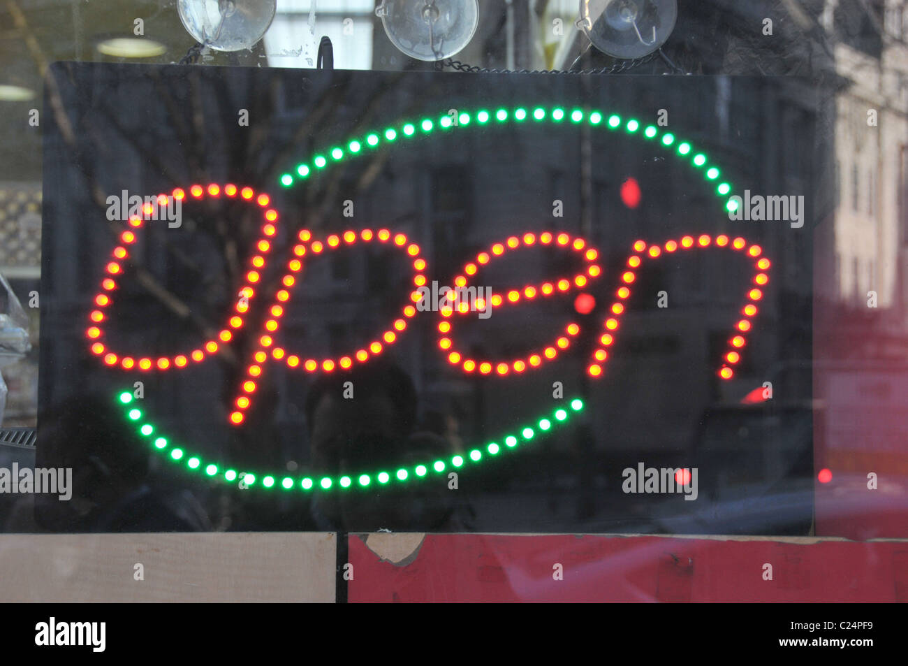 Open neon sign restaurant sign colour flashing light lights orange ...