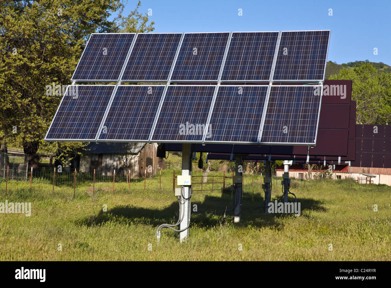SOLAR PANEL array at a Coastal Range cattle ranch in central CALIFORNIA ...