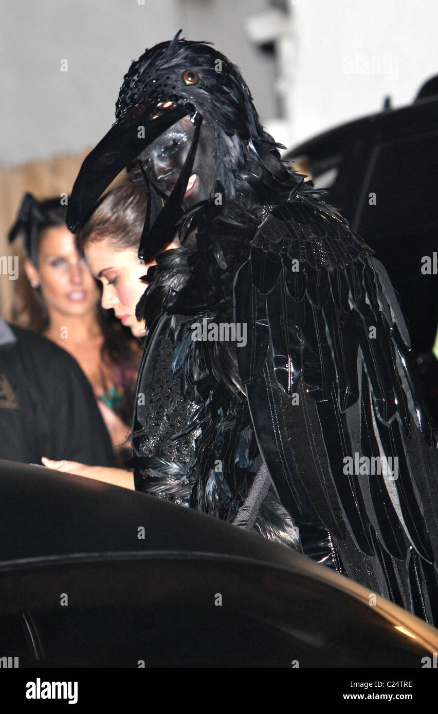 Heidi Klum arriving at her Halloween Party dressed as a crow, held at ...