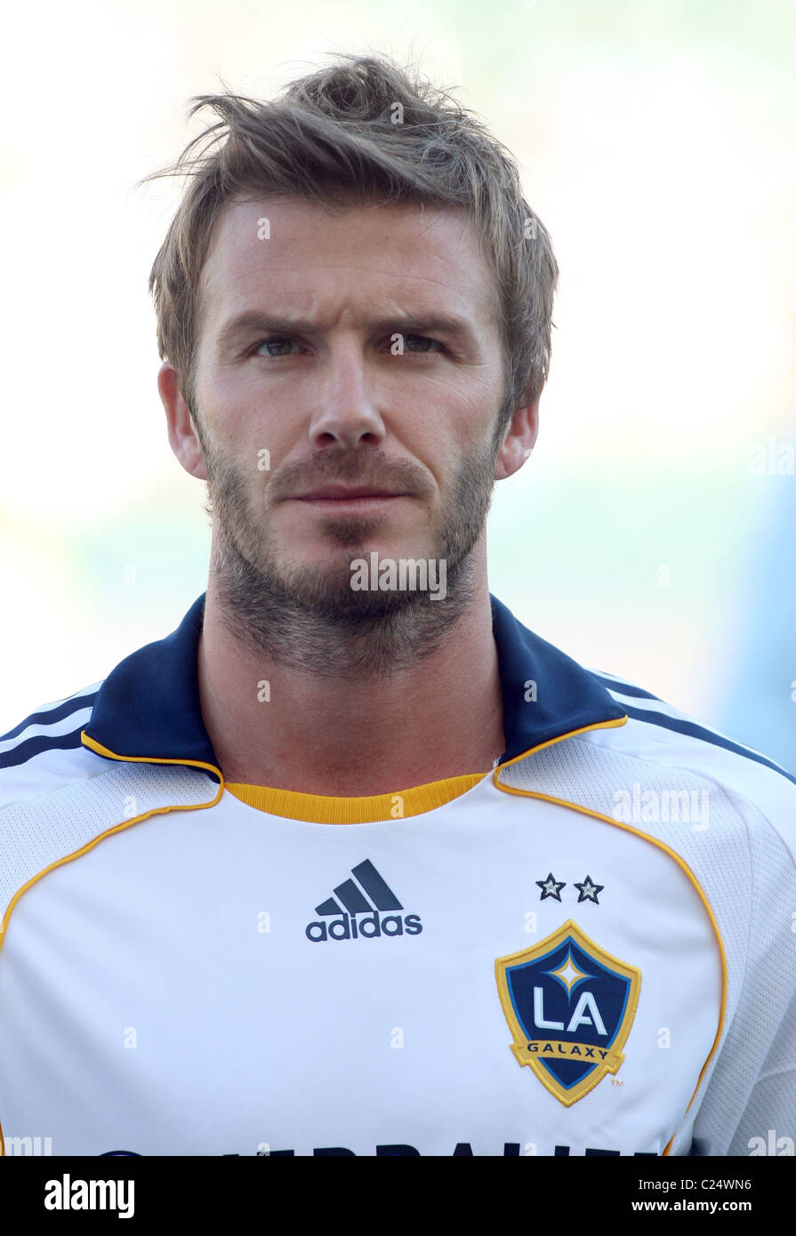 David Beckham stands for the national anthem prior to the start of the ...