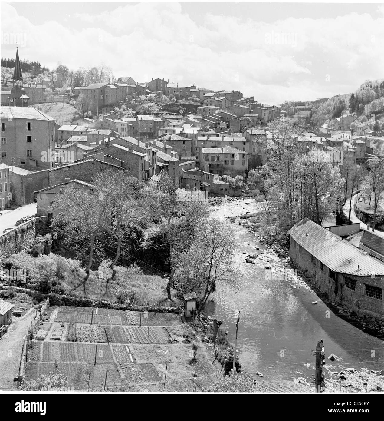 1950s, historical, view from above over the Dore river and the ancient ...