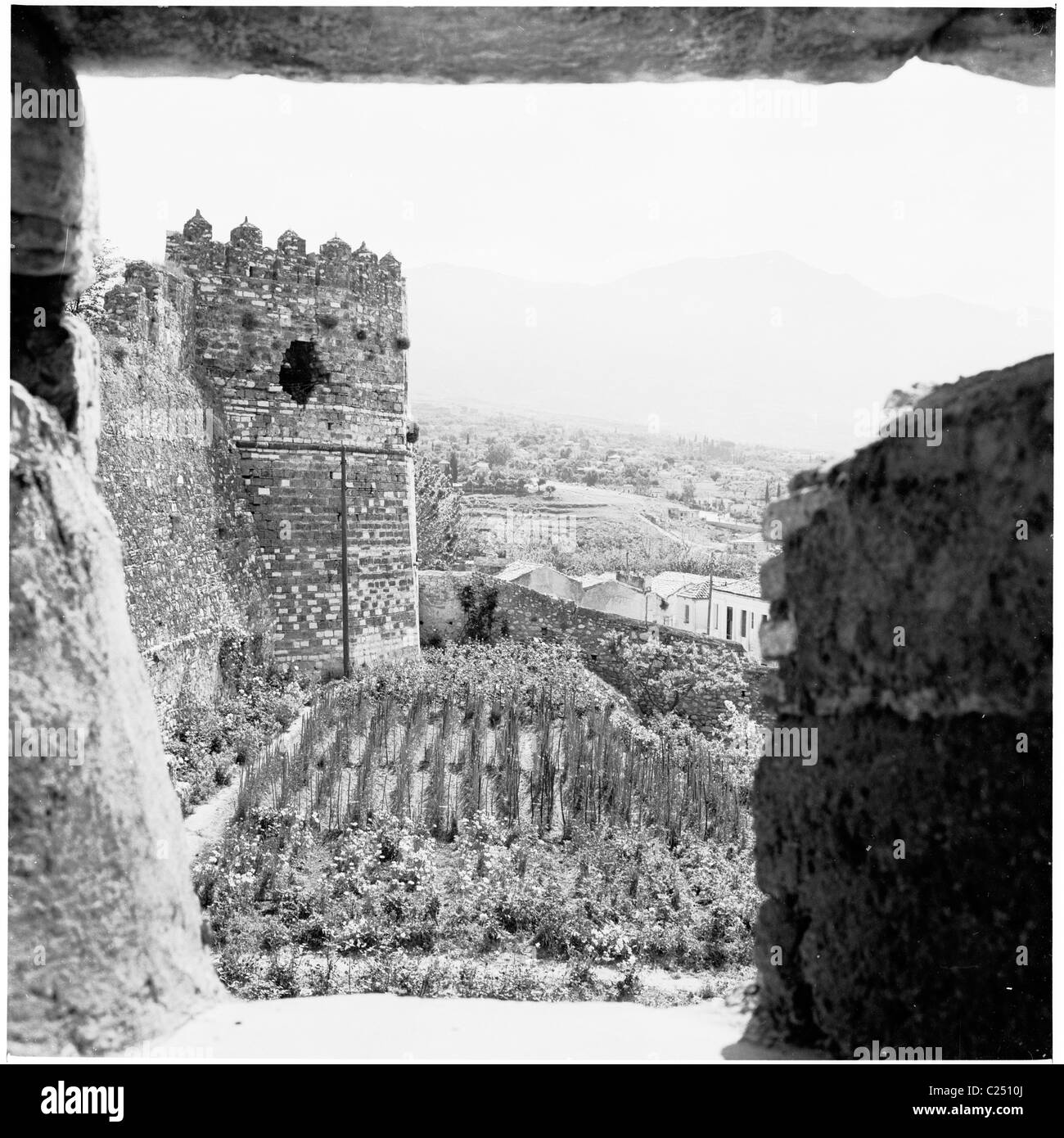 View of a castle wall and surrounds at Patras, Greece, as seen in the ...