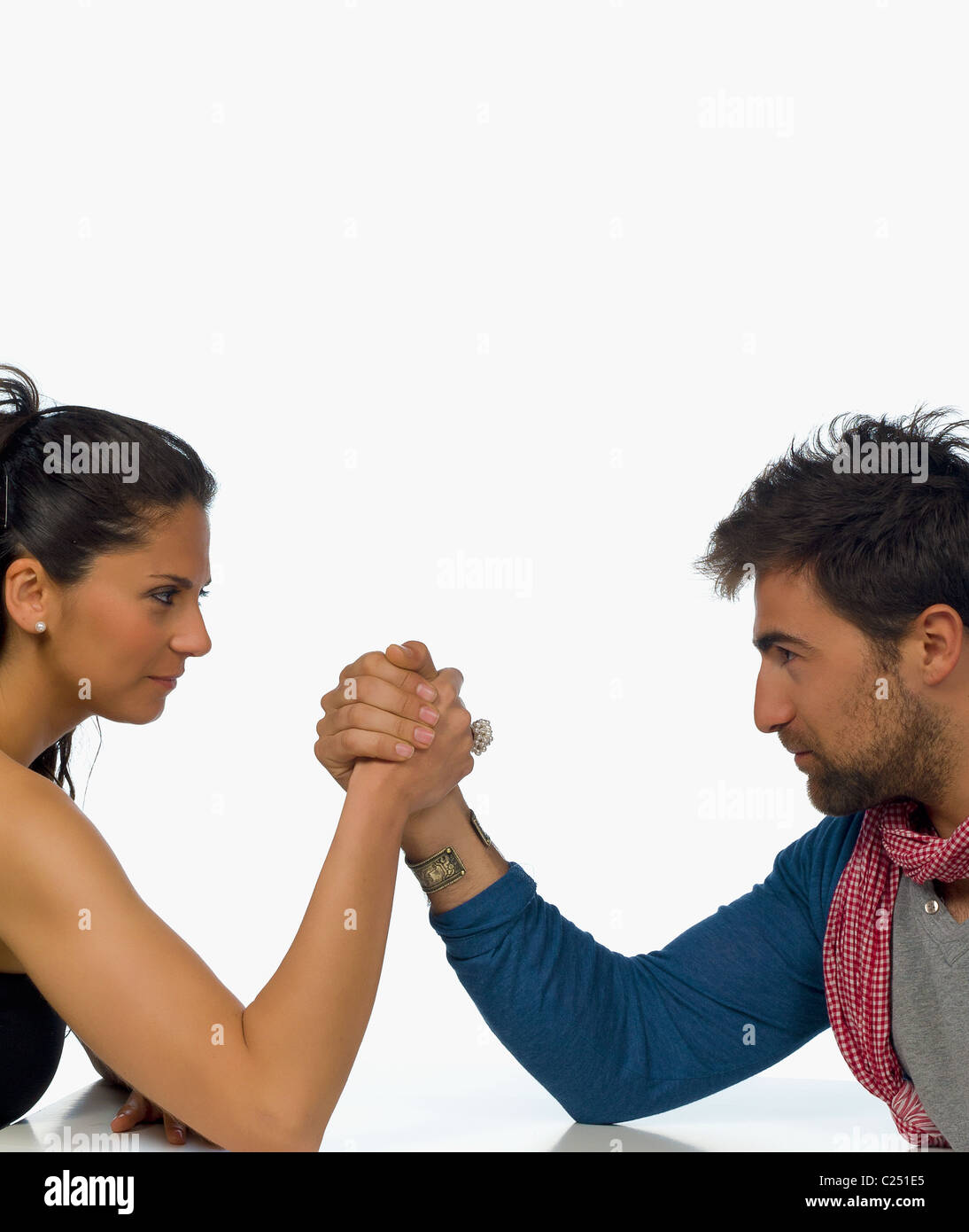 The battle of sexes, arm wrestling couple Stock Photo - Alamy
