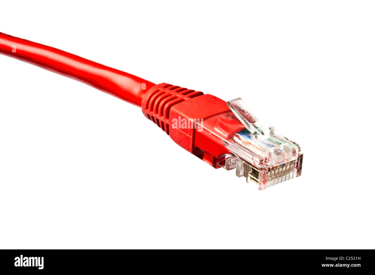 Red network plug isolated on white background Stock Photo - Alamy
