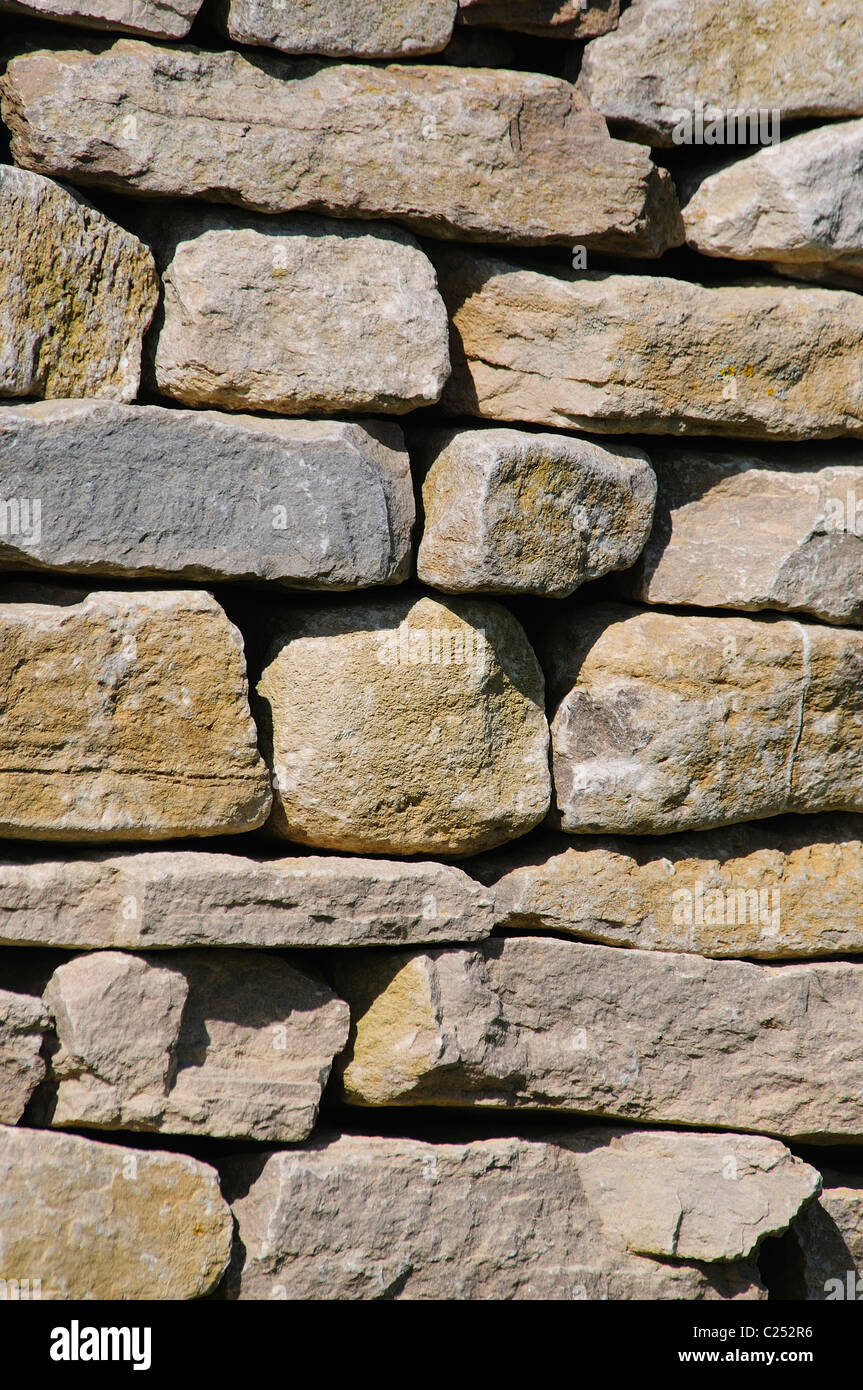 A close up of a dry stone wall constructed from Purbeck stone, Dorset ...
