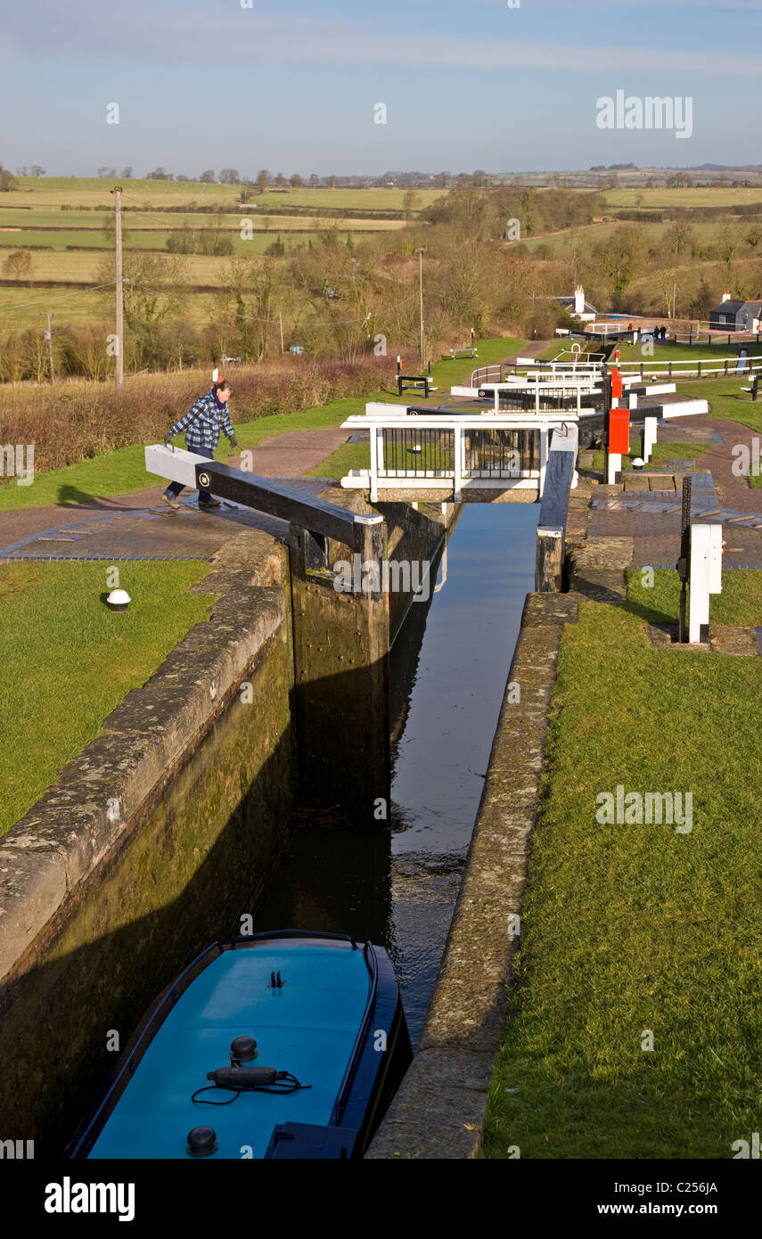 View along Foxton Locks along the Grand Union Canal at Foxton Stock ...