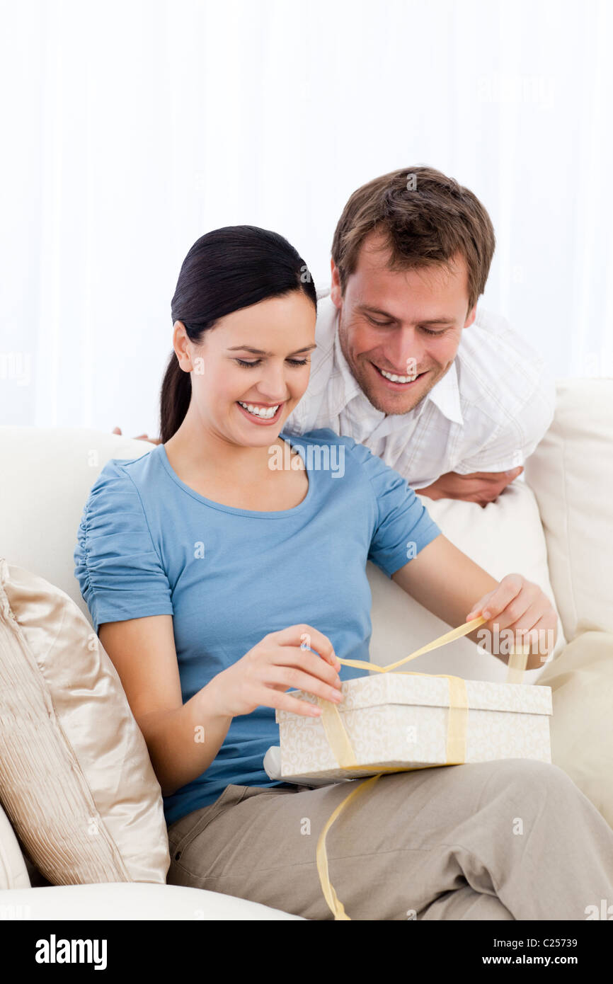 Woman open present hi-res stock photography and images - Alamy