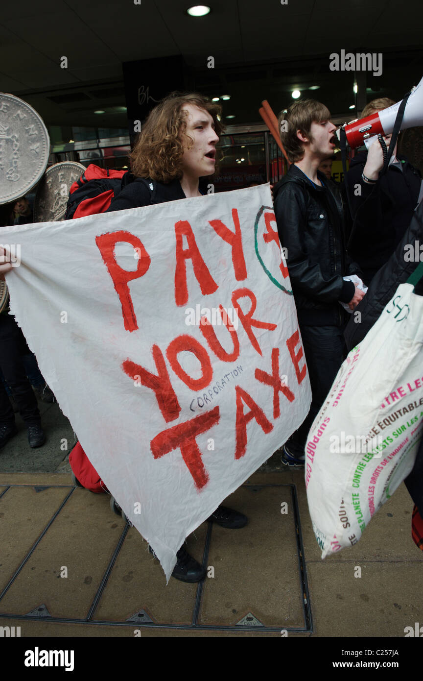 UK Uncut, the anti-cuts direct action group, Oxford Street, London 2011 ...