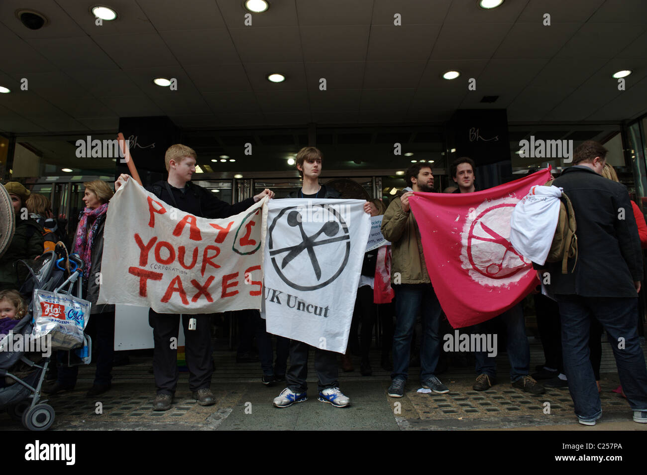 UK Uncut, the anti-cuts direct action group, Oxford Street, London 2011 ...