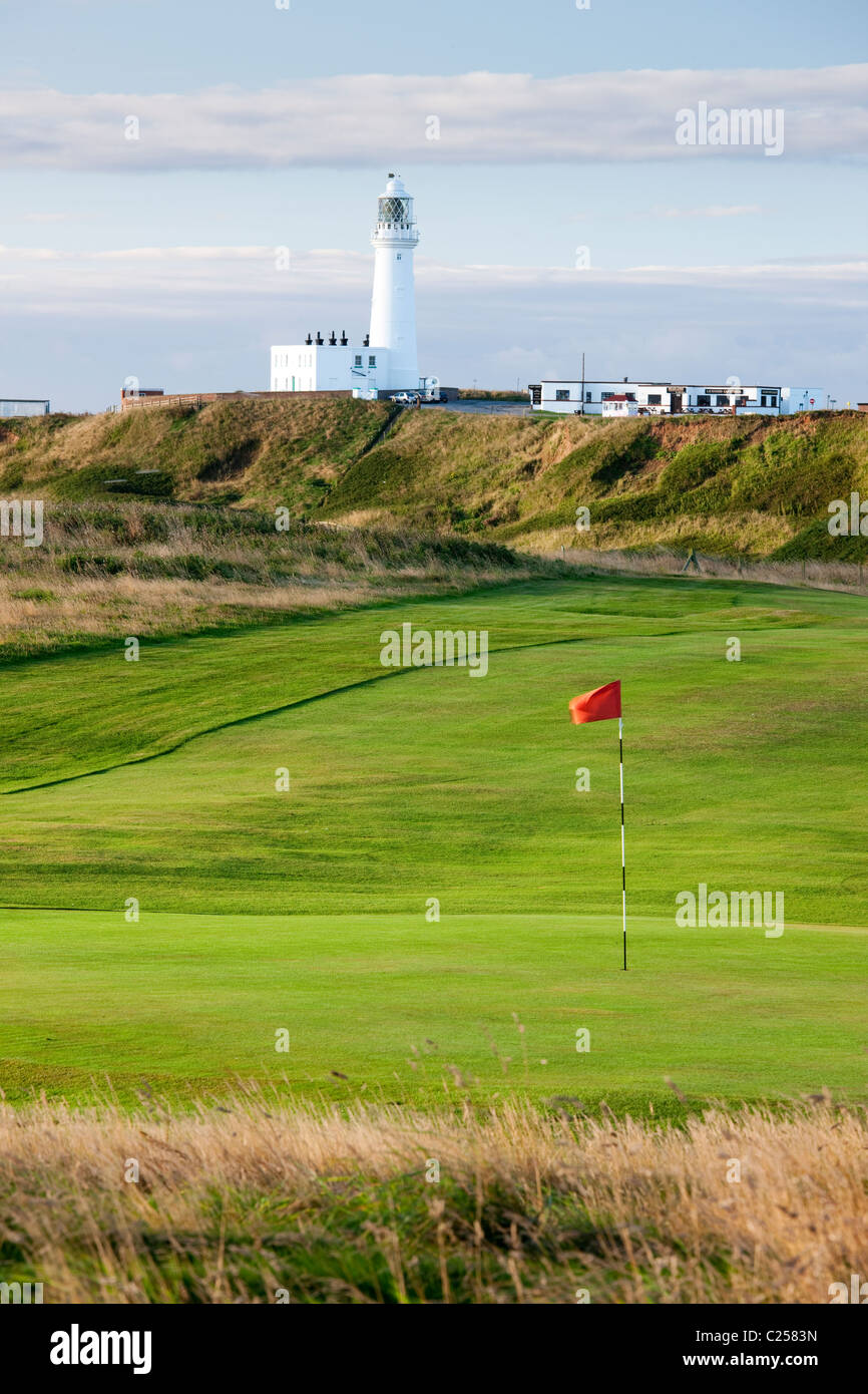 The lighthouse at Flamborough Head viewed across the golf course ...