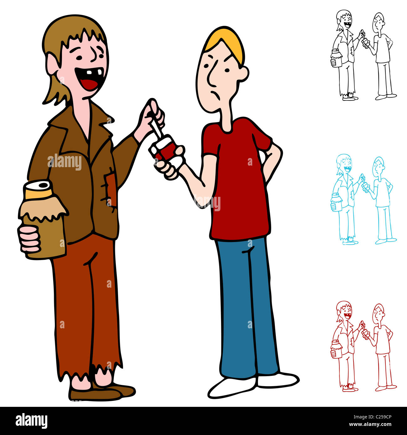 Illustration homeless man begging Cut Out Stock Images & Pictures - Alamy