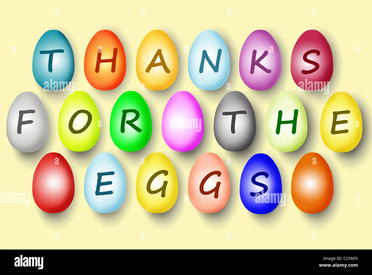 Easter eggs with the words "Thanks for the eggs" in a colourful pattern ...