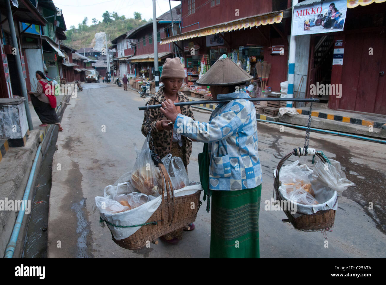 Street scene. Nahmsan town. Northern Shan State. Myanmar Stock Photo ...