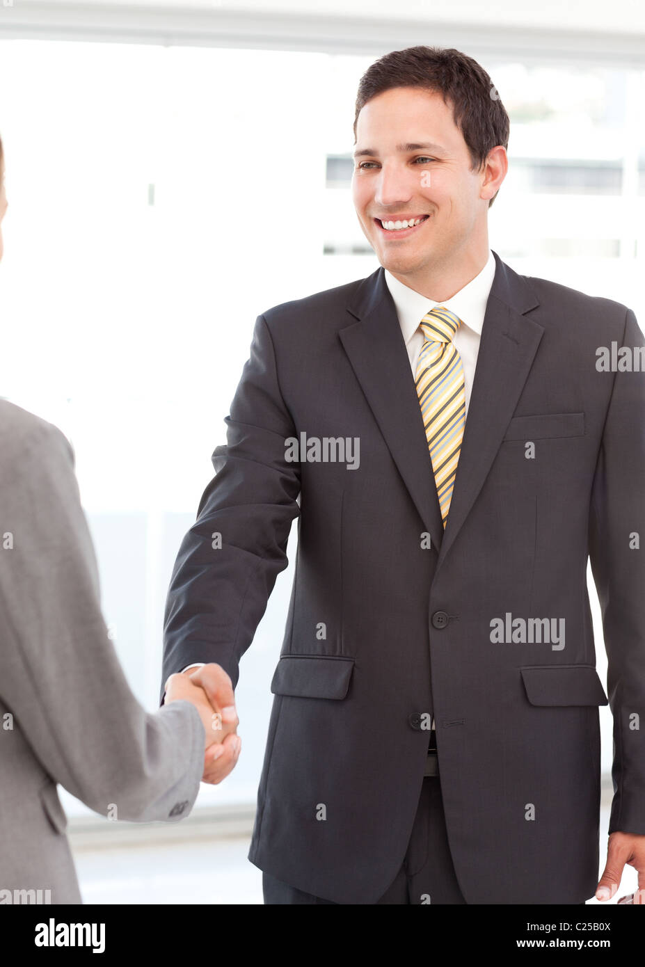 Successful businessman shaking hands with a young businesswoman Stock ...