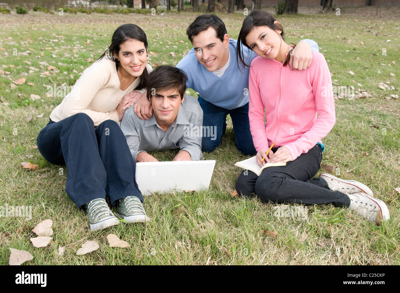 students, schoolmates, looking, at, the, camera, at, university, campus ...