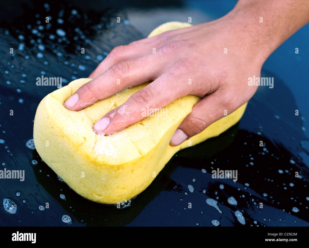 Car Hand Wash with Yellow Sponge and Soap, Car Valet Stock Photo - Alamy