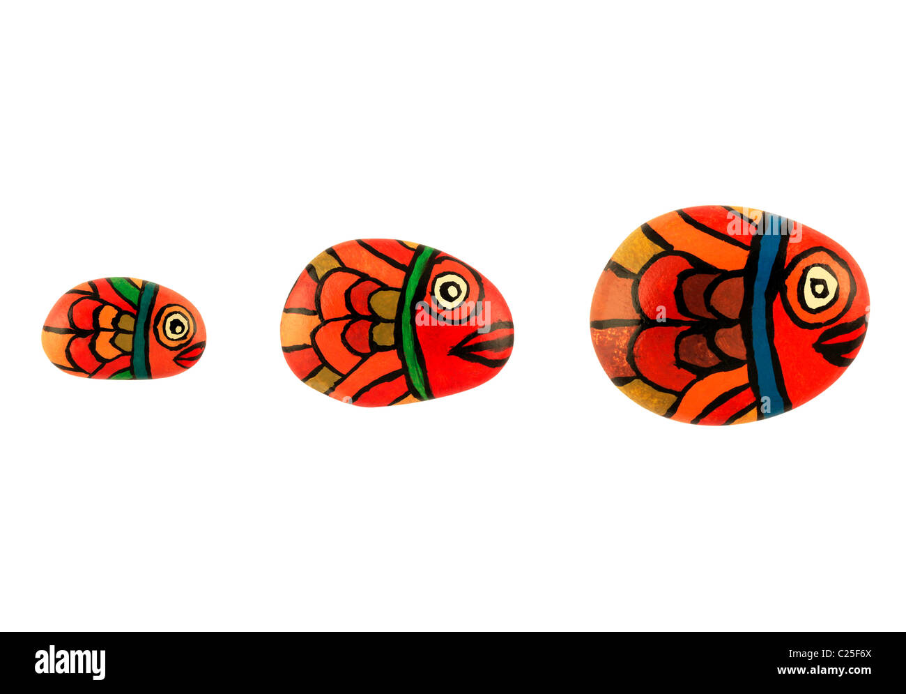 Fish family hand painted pebbles isolated in white Stock Photo - Alamy