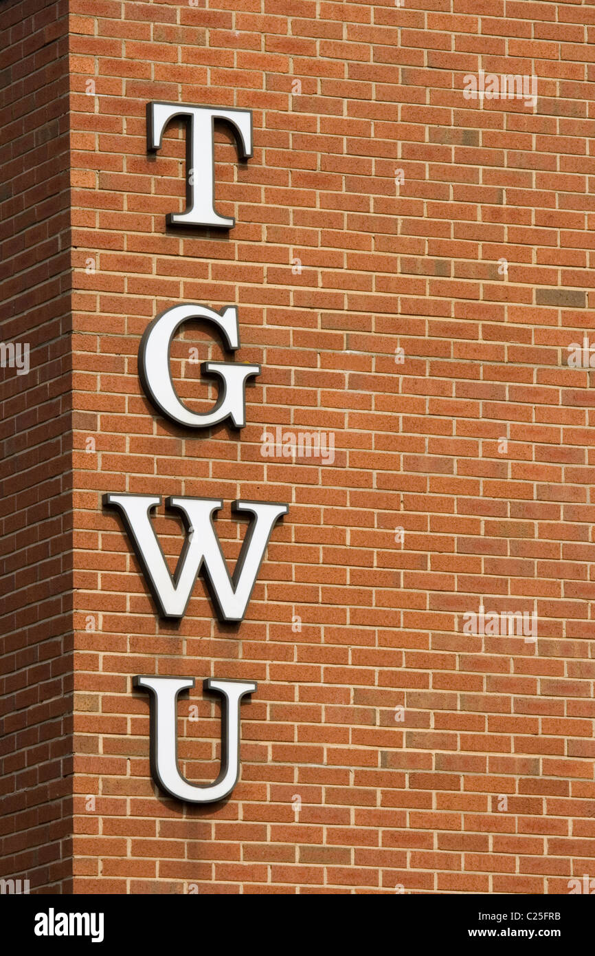 Transport and General Workers Union sign on a brick building. TGWU. UK ...