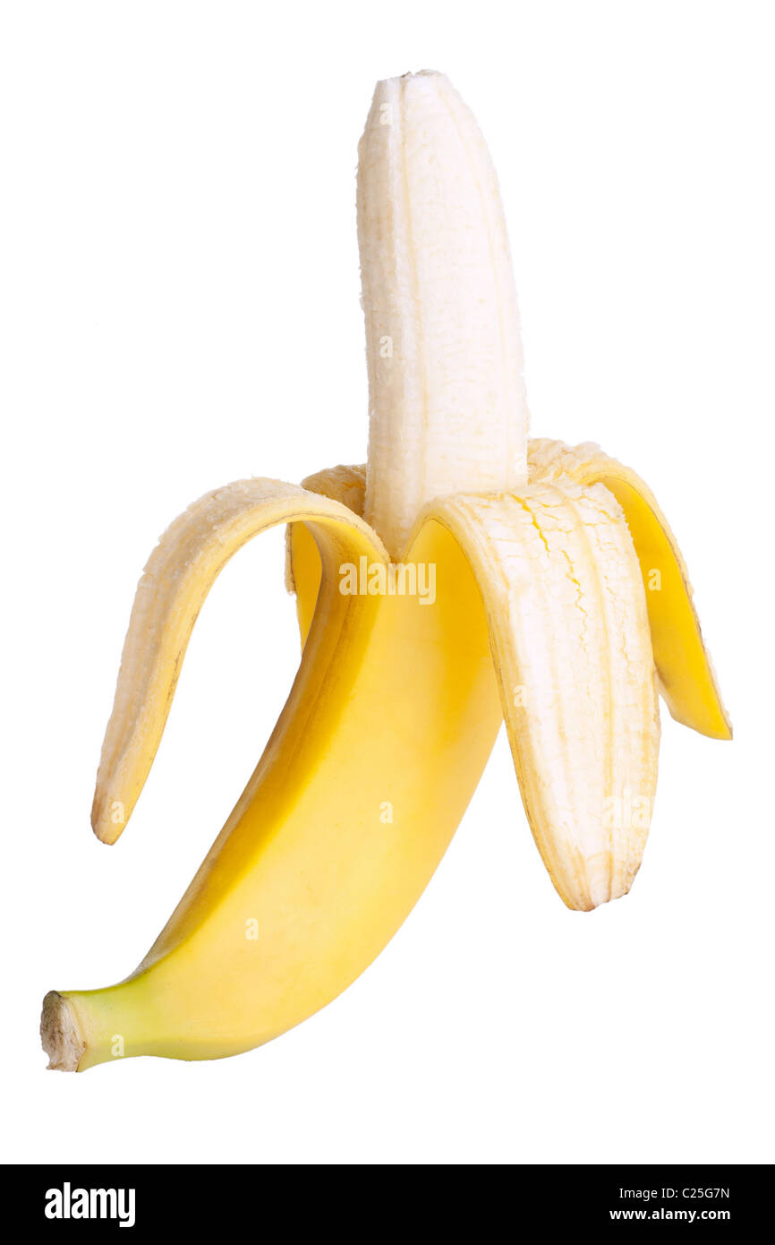 Open banana isolated on white background Stock Photo - Alamy