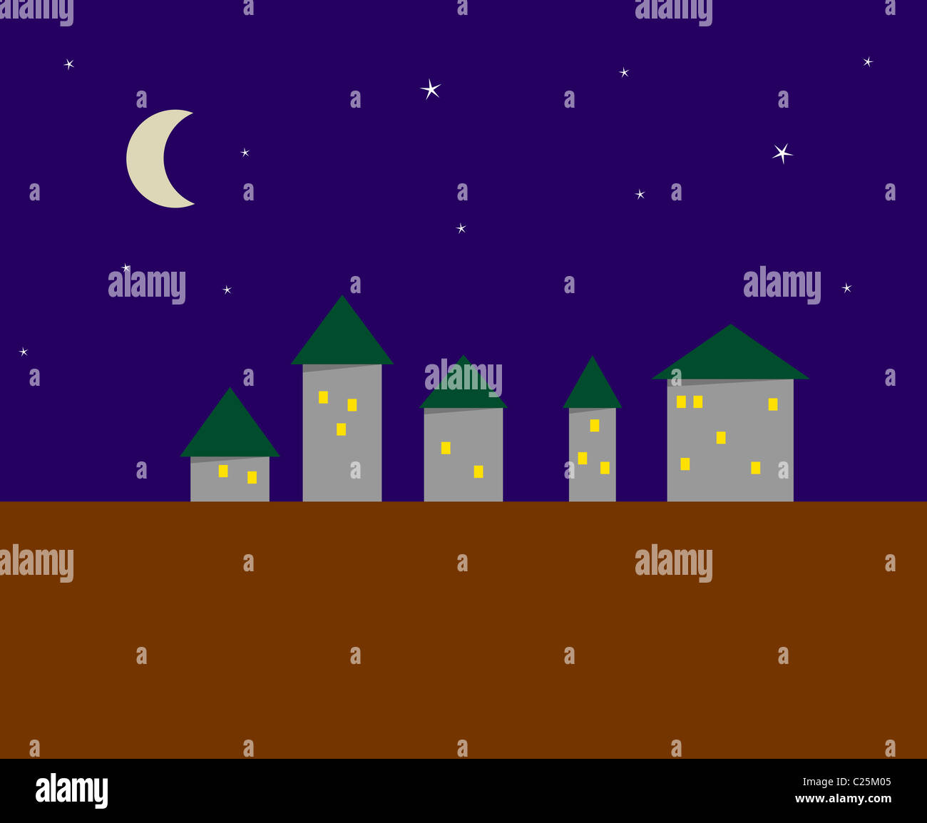 Small town night illustration hi-res stock photography and images - Alamy