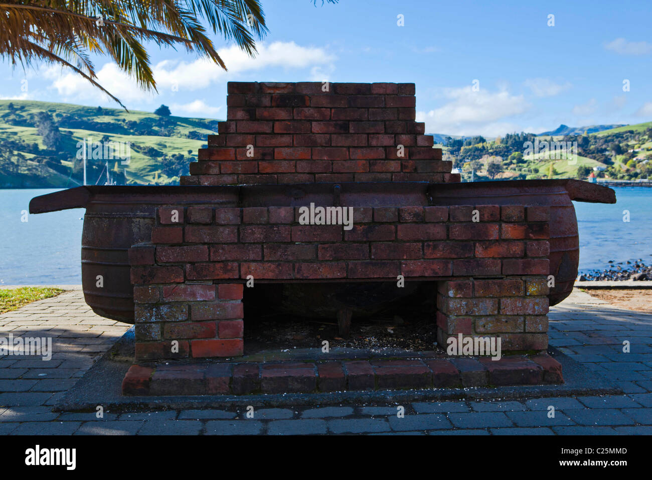 Public Barbeque made from Whale pots at Akaroa in New Zealand Stock ...
