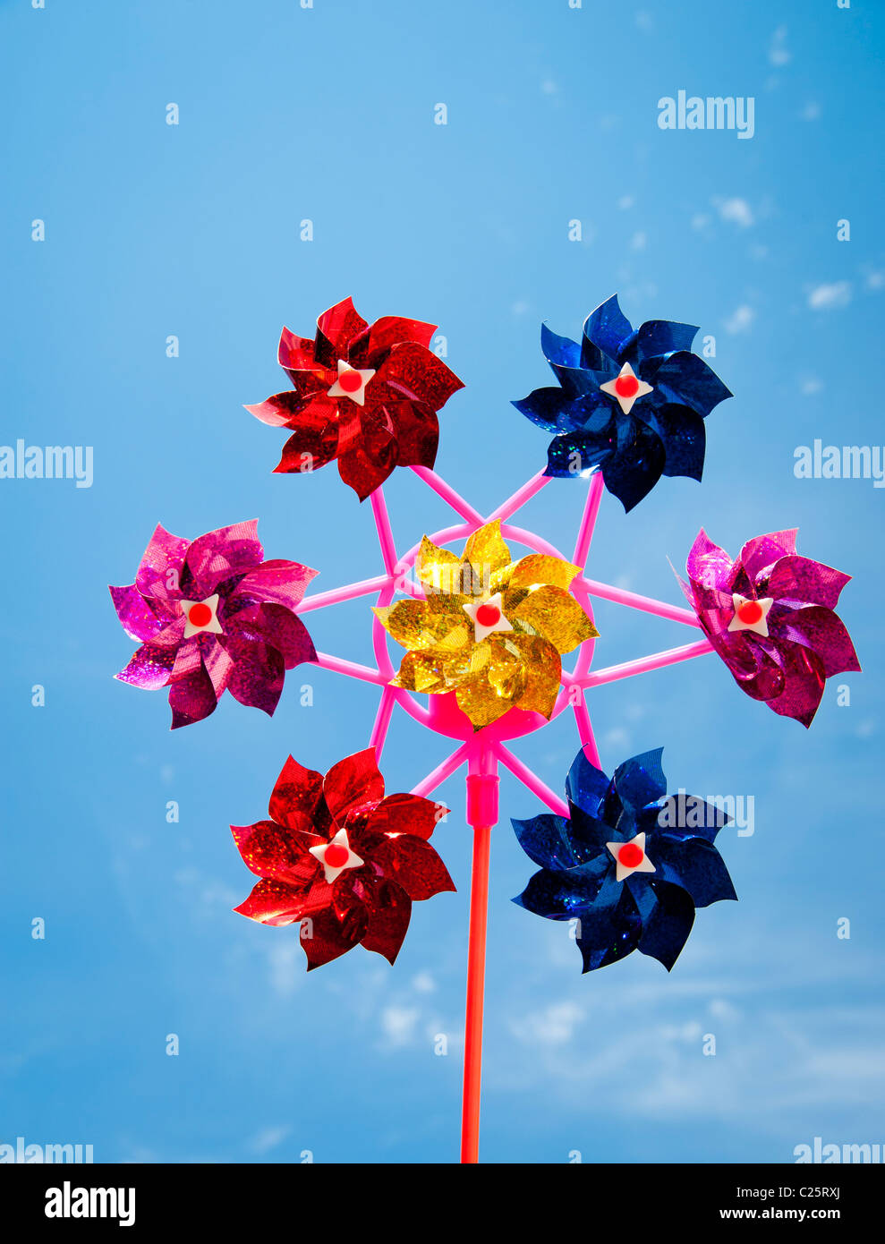 Colorful wind wheel agains clear blue sky Stock Photo - Alamy