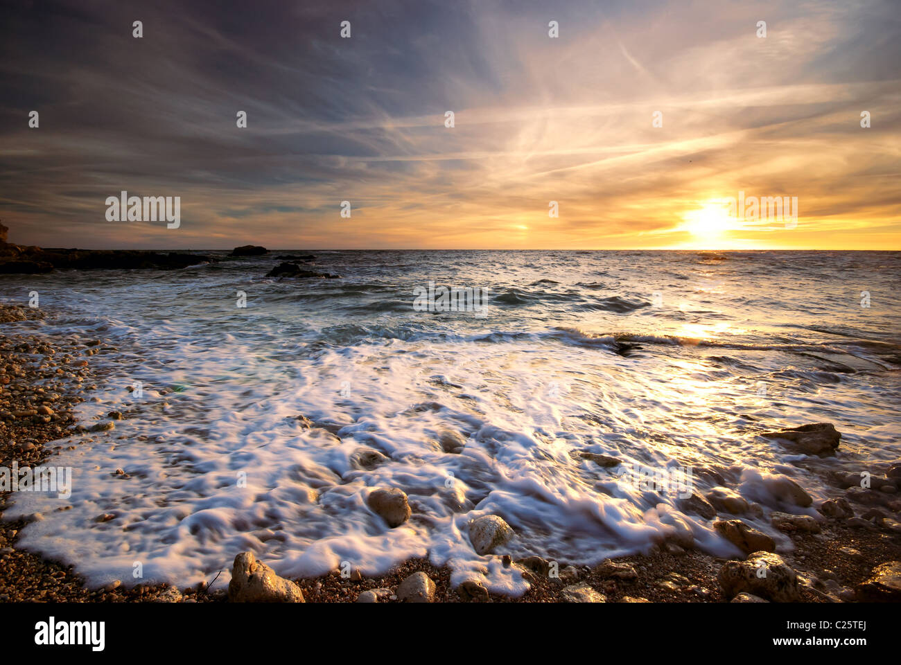 Sunset on the beach. Nature composition Stock Photo - Alamy