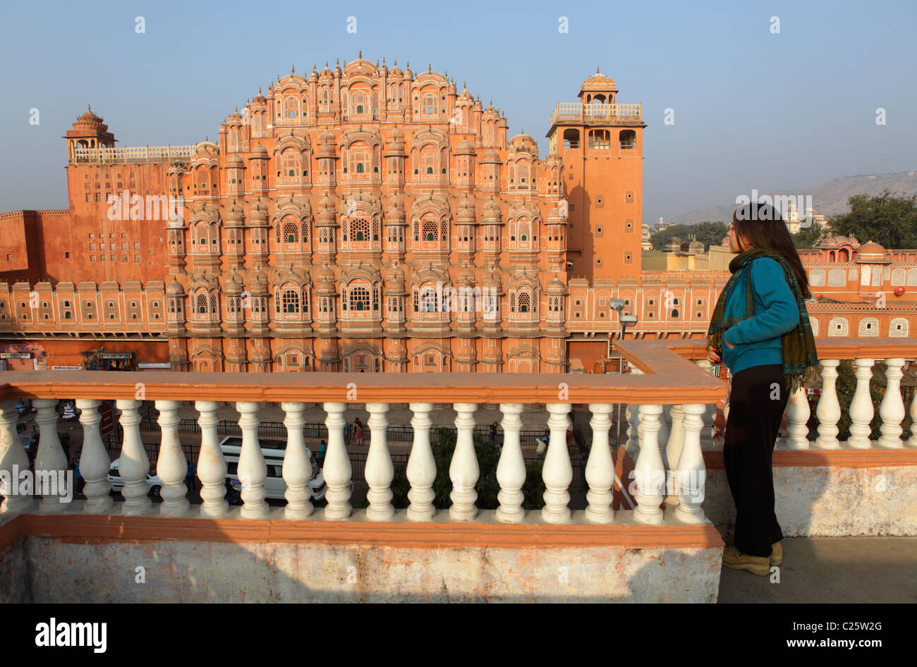 Front view of the Hawa Mahal, also knows as the Palace of Winds, Jaipur ...