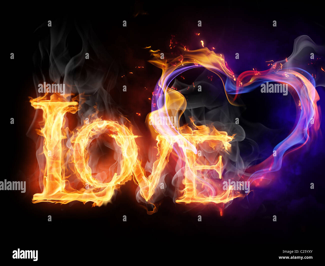 bright flamy symbol on the black background Stock Photo - Alamy