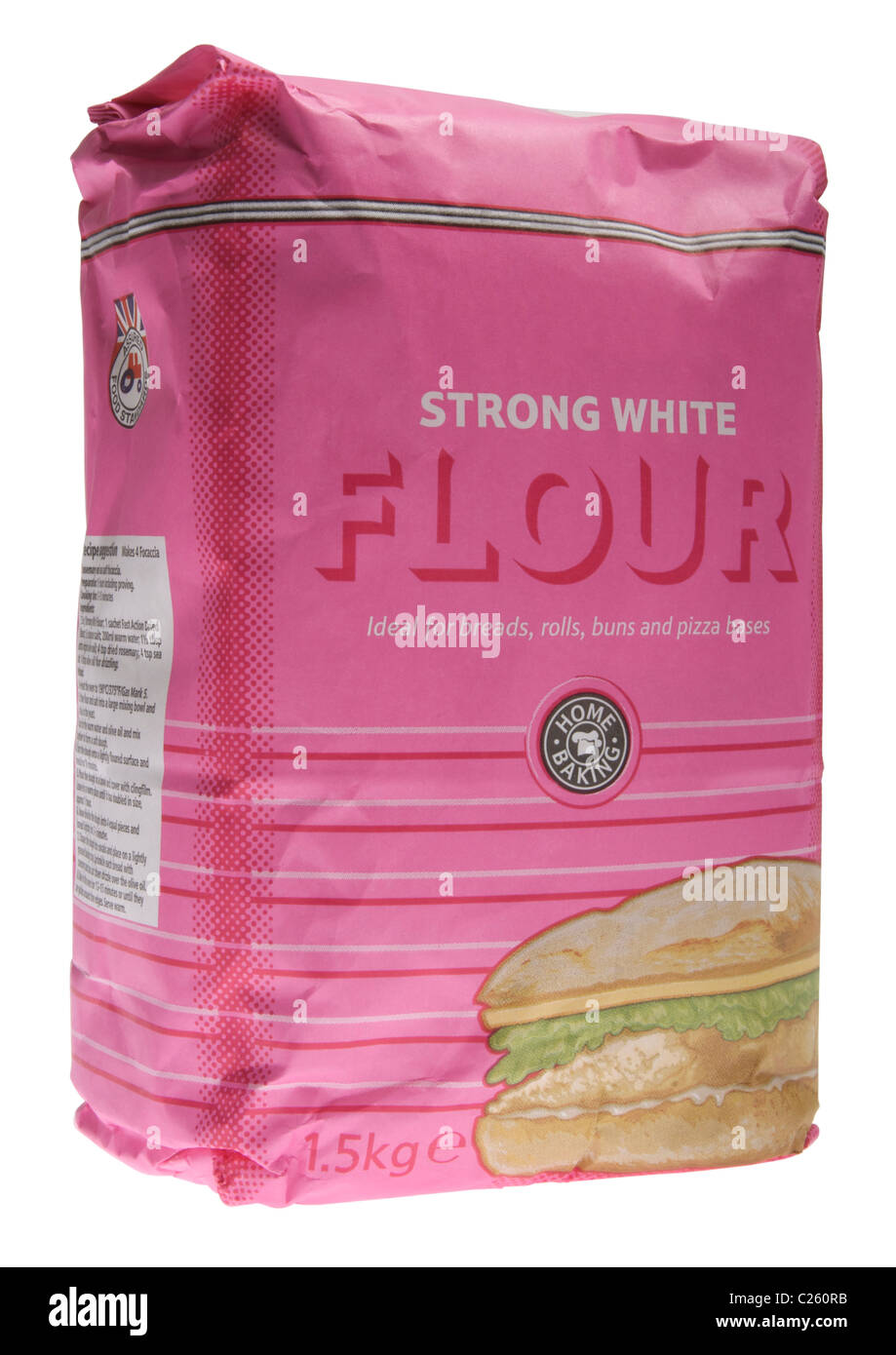 Bag of strong white flour on white background Stock Photo - Alamy