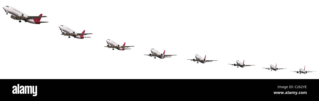 Sequence of airplane takeoff isolated on white background Stock Photo ...
