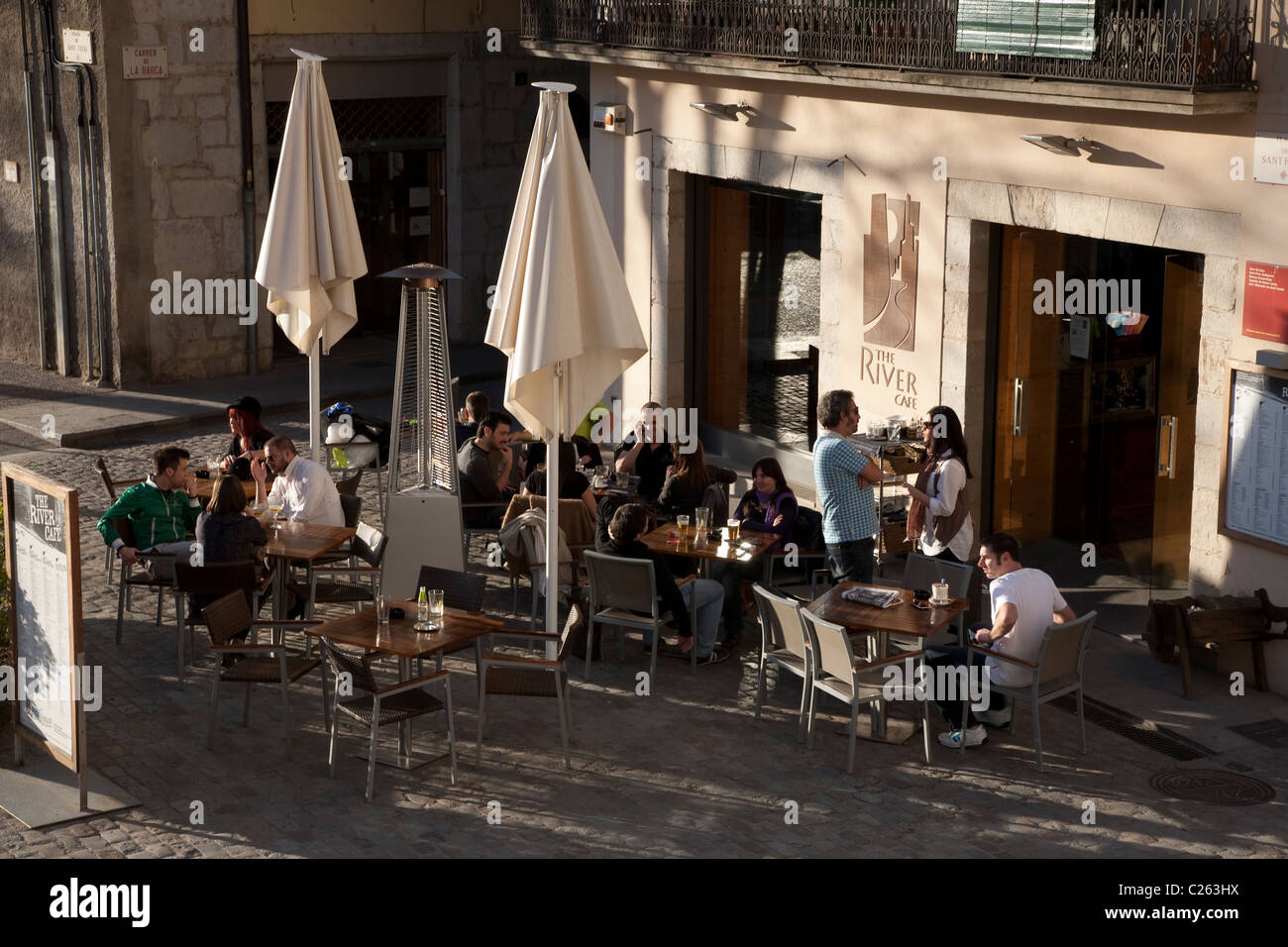 River Cafe Terrace in Girona, Catalonia, Spain Stock Photo - Alamy