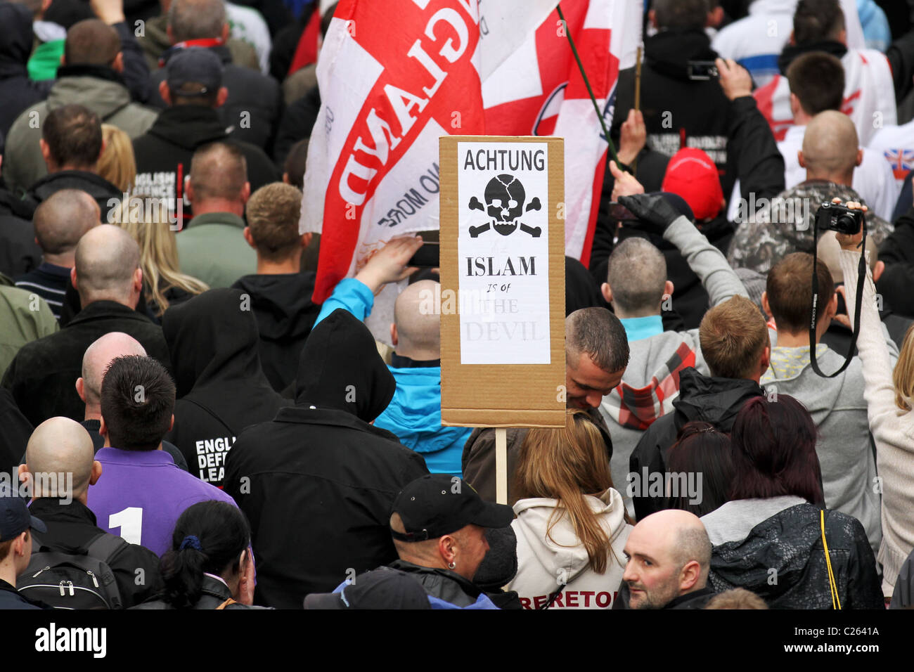 Large crowds Flags and Banners at The English Defence League ...