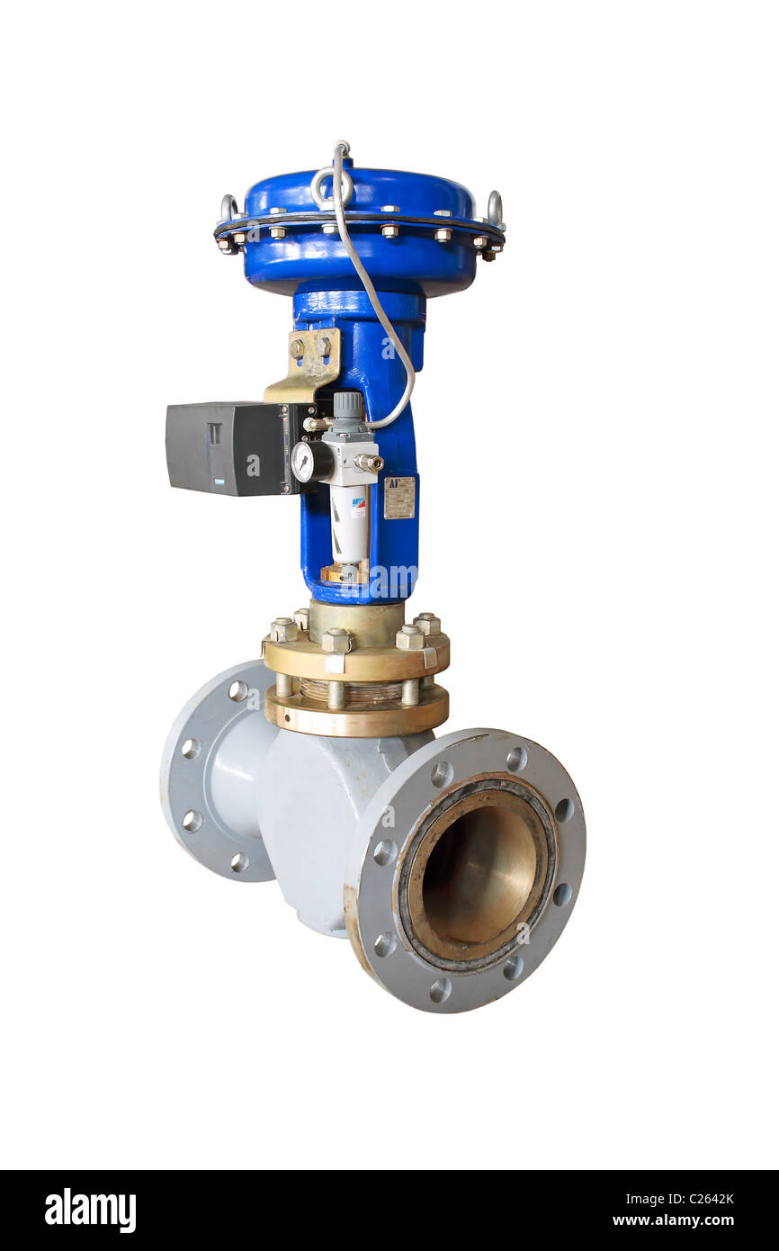 Industrial pneumatic valve. Isolated on white background Stock Photo ...