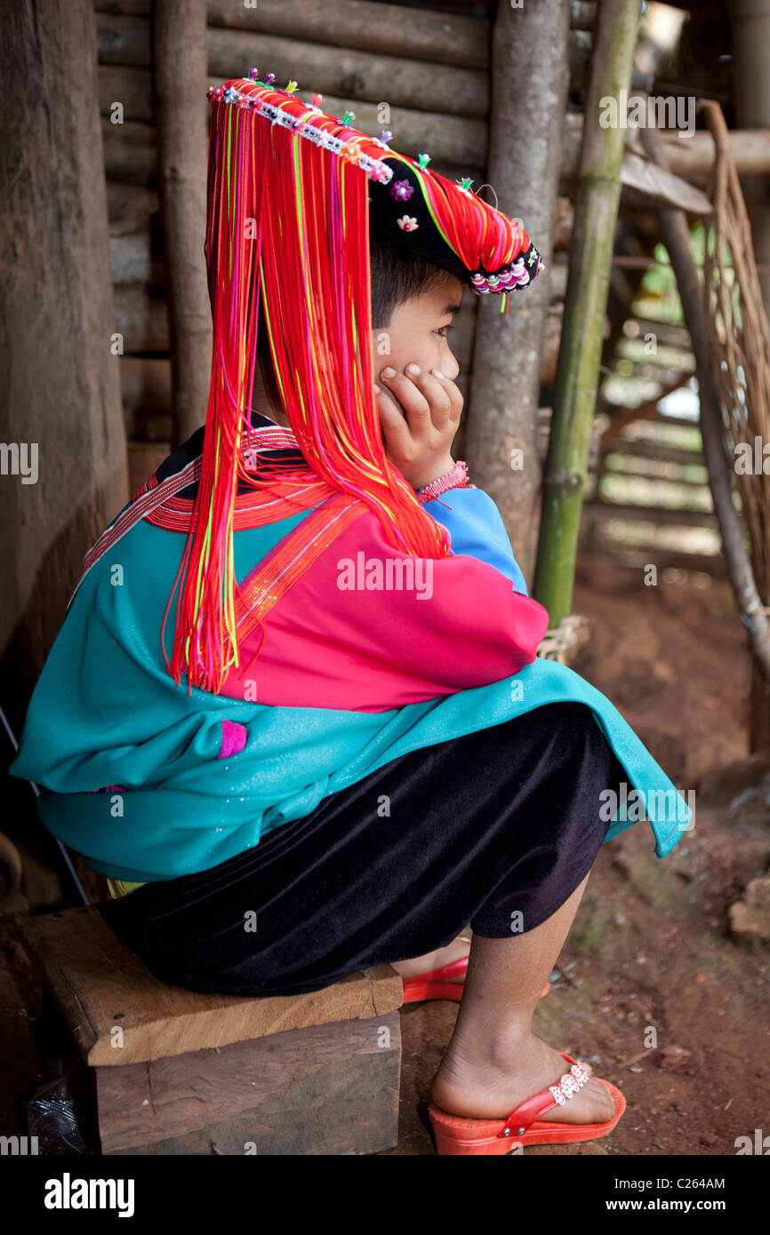 Lisu hill tribes girl siting with traditional cloth, Ban Hay Ko, Mae ... Lisu hill tribes girl siting with traditional cloth, Ban Hay Ko, Mae ...