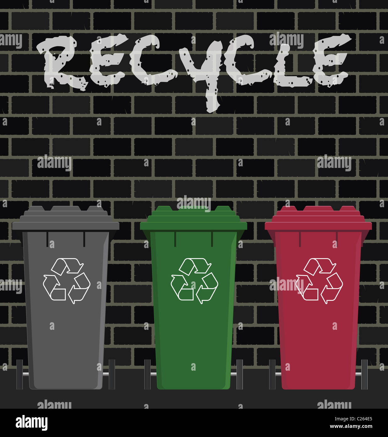 Recycling wheelie bins against a brick wall Stock Photo - Alamy