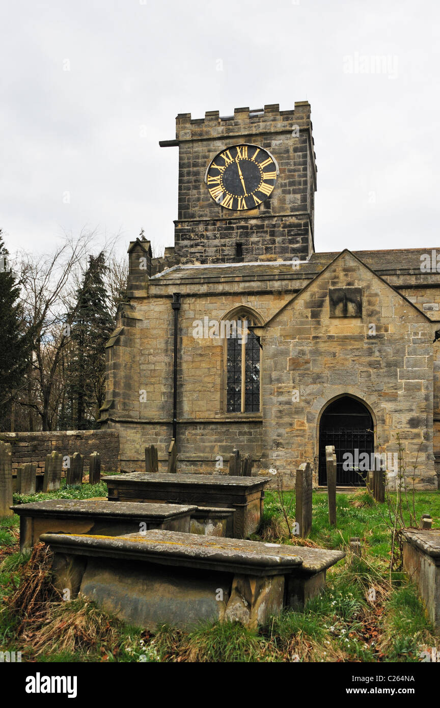 Single-handed clock on West tower. All Saints Church, Harewood, West ...