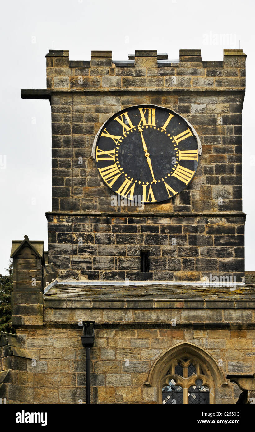 Single-handed clock on West tower. All Saints Church, Harewood, West ...
