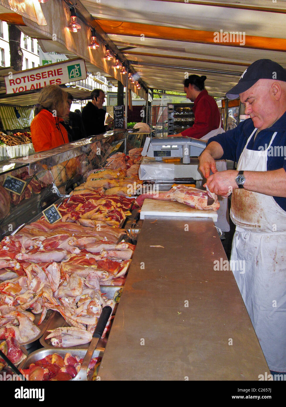 Paris, France, French Butcher in Organic Food, Farmer's Market ...