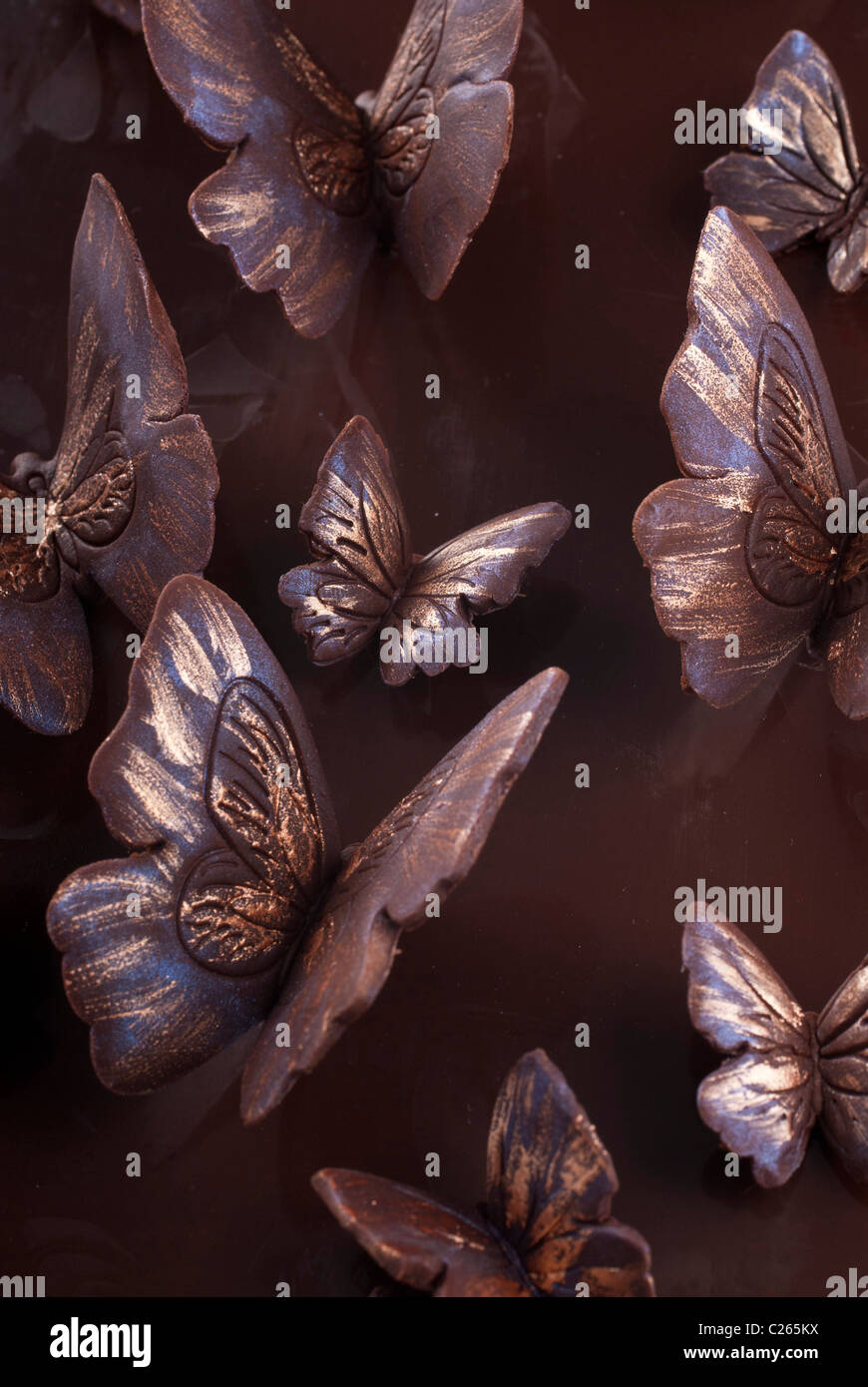 chocolate butterflies,chocolate leafs Stock Photo - Alamy