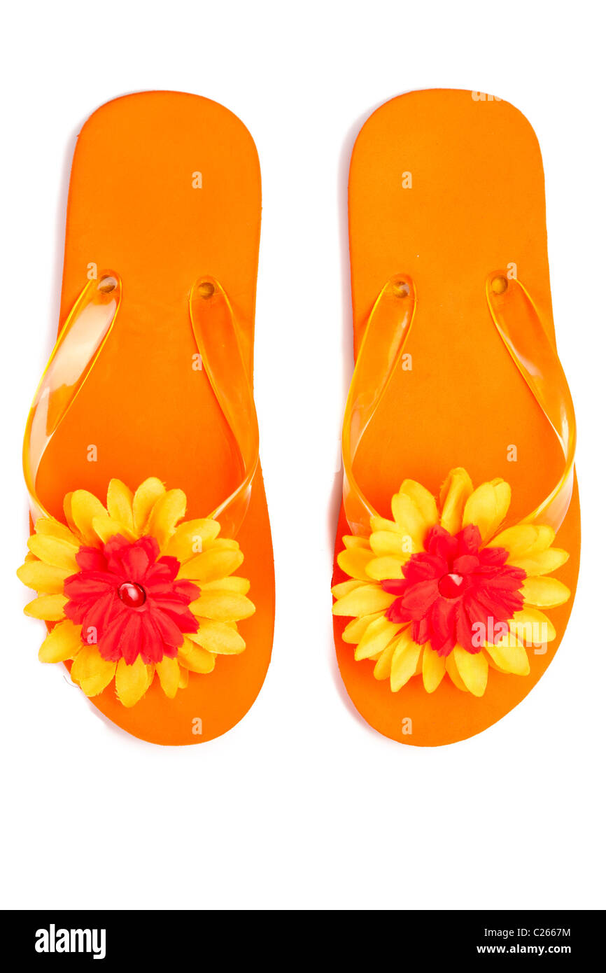 orange flip-flops isolated on a white background Stock Photo - Alamy