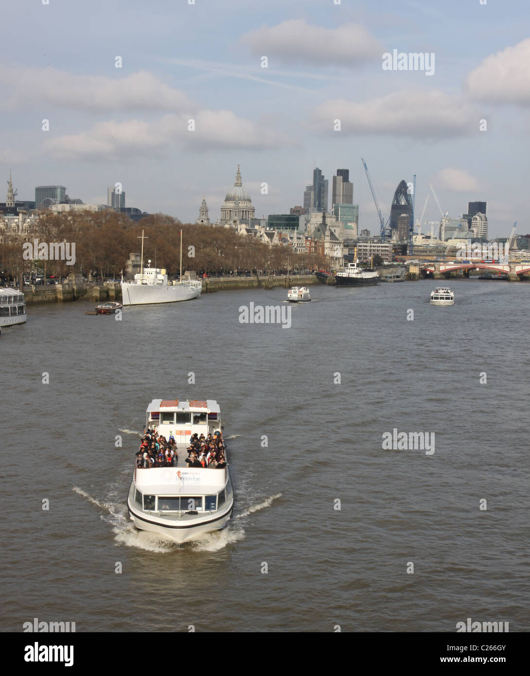 Sightseeing boat on River Thames London England April 2011 Stock Photo ...